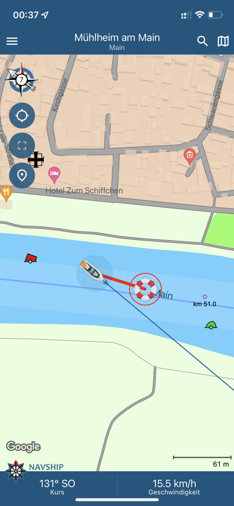 Mensch-über-Bord-Funktion in der neuen iOS-Version | NavShip Boot-Routenplaner