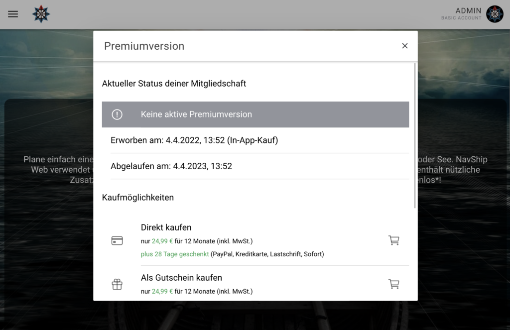NavShip Premiumverwaltung | NavShip Boot-Routenplaner